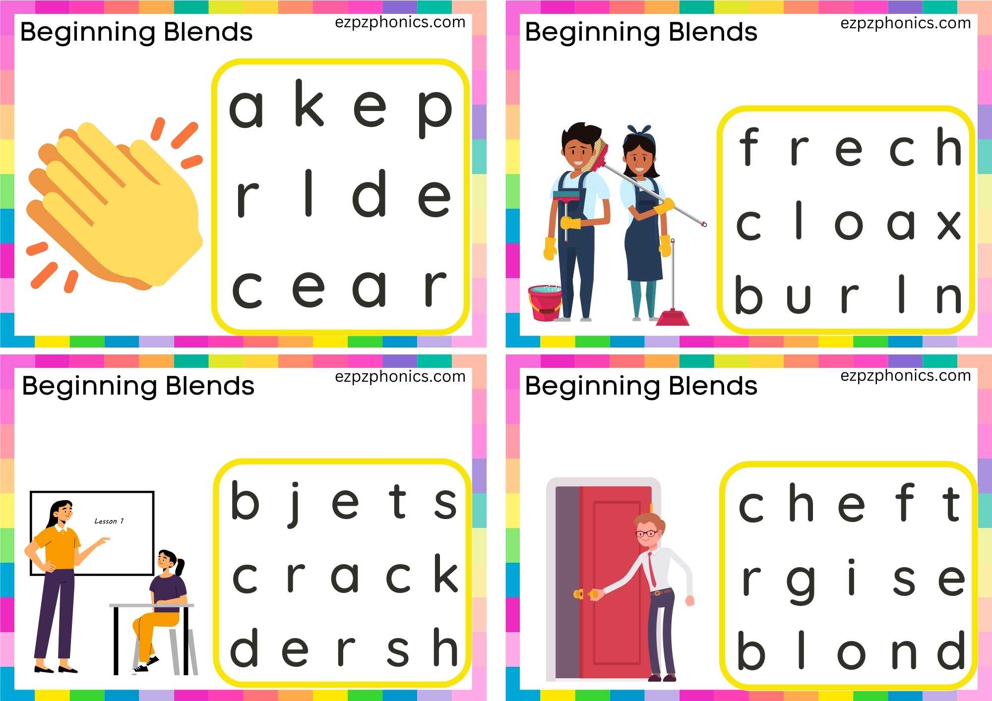 CL Beginning Blends Activity Circle The Correct Letters To Make The Words Set 1 - ezpzphonics.com